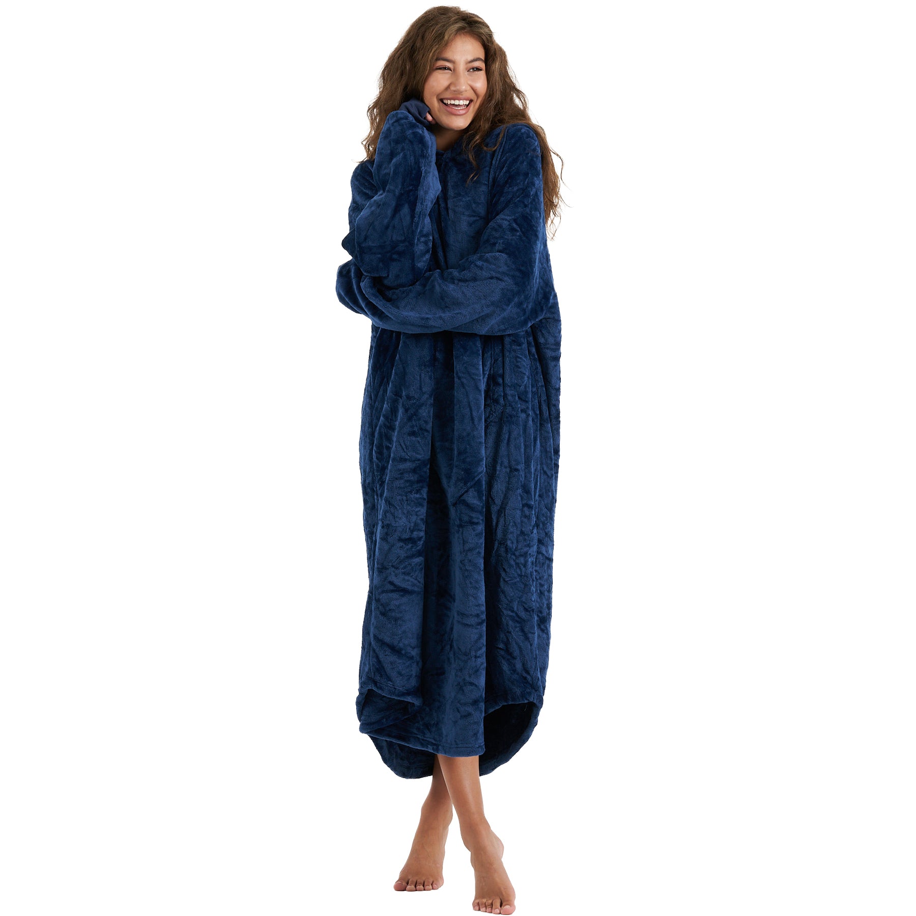 Navy Blue Oversized Floor-Length Body Blanket Hoodie
